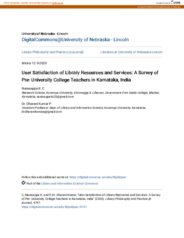 (PDF) User Satisfaction of Library Resources and Services: A Survey of Pre- University College ...