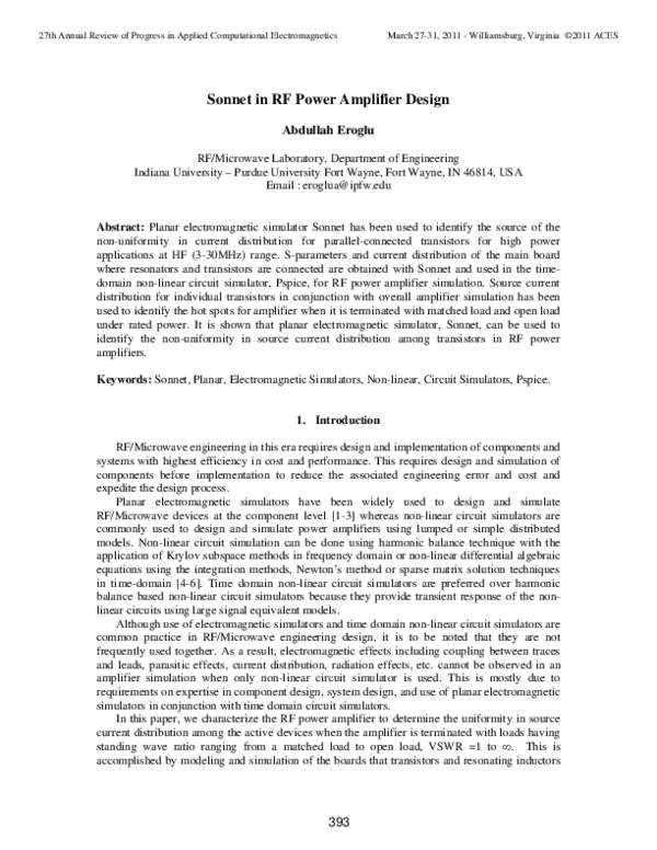 (PDF) Sonnet in RF Power Amplifier Design (PDF) Sonnet in RF Power Amplifier Design