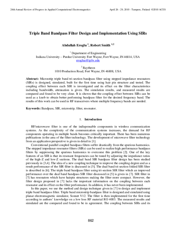 (PDF) Triple Band Bandpass Filter Design and Implementation Using SIRs
