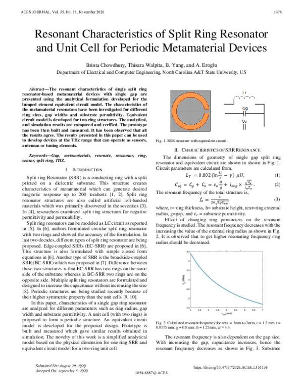 (PDF) Resonant Characteristics of Split Ring Resonator and Unit Cell ...