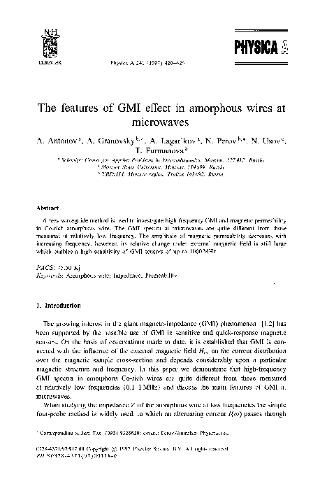(PDF) The features of GMI effect in amorphous wires at microwaves