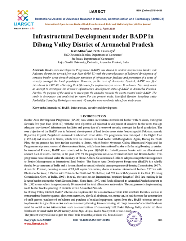 (PDF) Infrastructural Development under BADP in Dibang Valley District ...