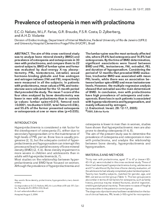 (PDF) Prevalence of osteopenia in men with prolactinoma