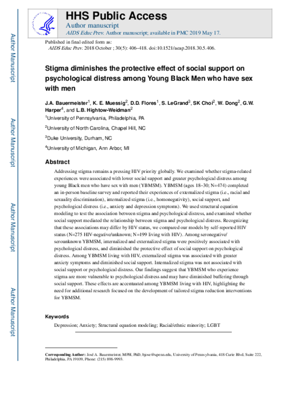 (PDF) Stigma Diminishes the Protective Effect of Social Support on Psychological Distress Among ...