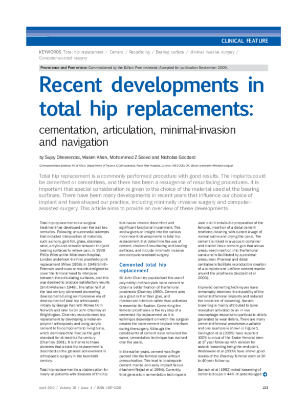 (PDF) Recent developments in total hip replacements: cementation, articulation, minimal-invasion ...