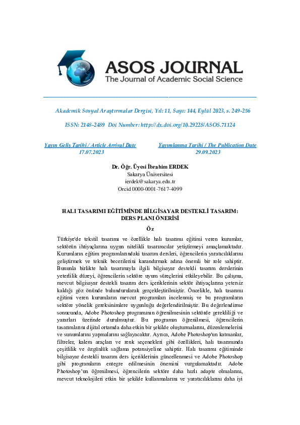 (PDF) Hali Tasarimi Eği̇ti̇mi̇nde Bi̇lgi̇sayar Destekli̇ Tasarim: Ders ...