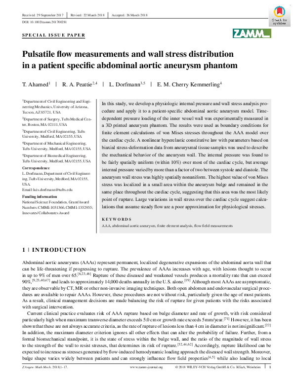 (PDF) Pulsatile flow measurements and wall stress distribution in a ...