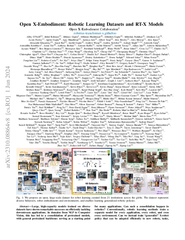 (PDF) Open X-Embodiment: Robotic Learning Datasets and RT-X Models