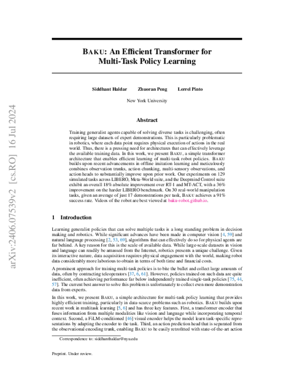 (PDF) BAKU: An Efficient Transformer for Multi-Task Policy Learning