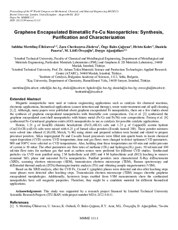 (PDF) Graphene Encapsulated Bimetallic Fe-Cu Nanoparticles: Synthesis, Purification and ...