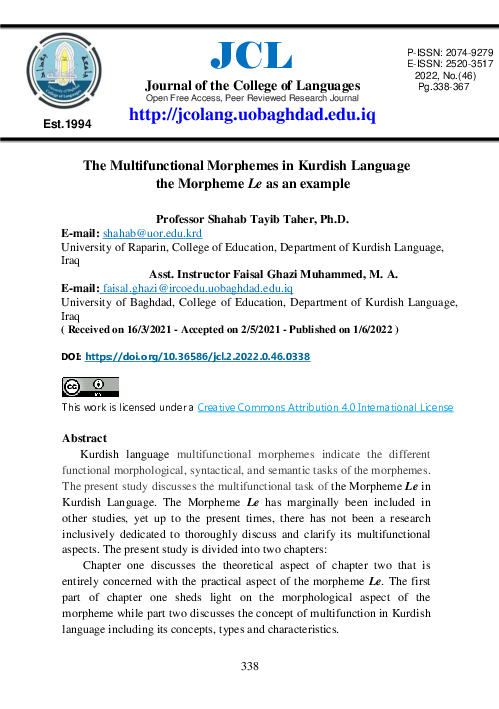 (PDF) The Multifunctional Morphemes in Kurdish Language the Morpheme Le ...