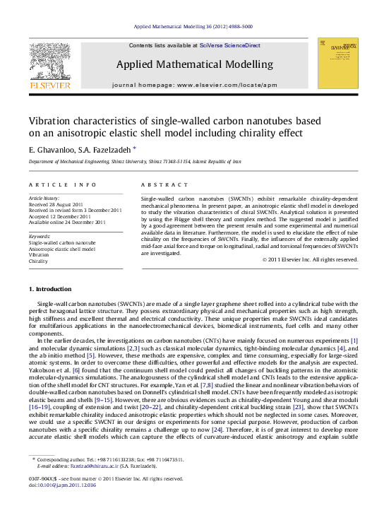 Pdf Vibration Characteristics Of Single Walled Carbon Nanotubes Based On An Anisotropic