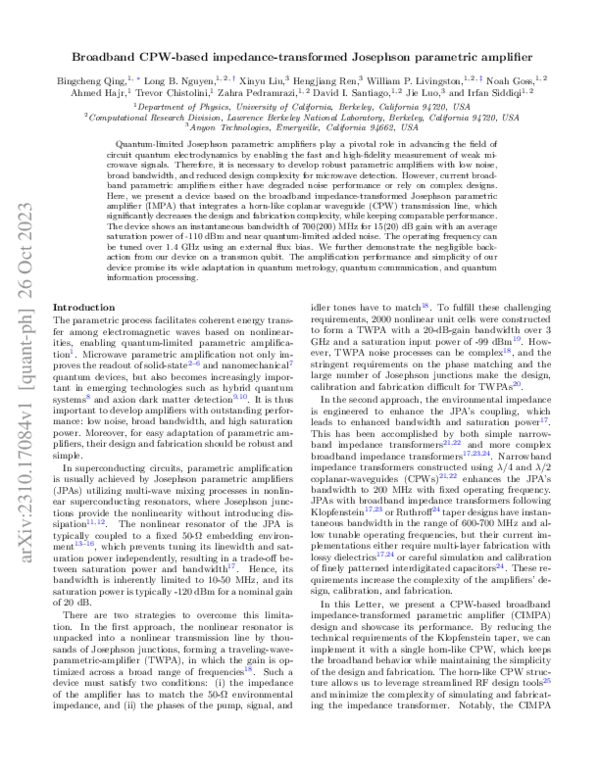(PDF) Broadband CPW-based impedance-transformed Josephson parametric ...