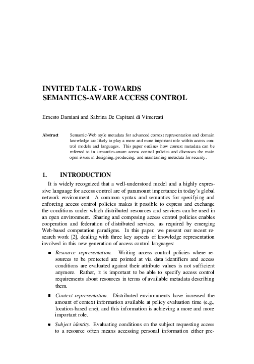(PDF) Invited Talk - Towards Semantics-Aware Access Control