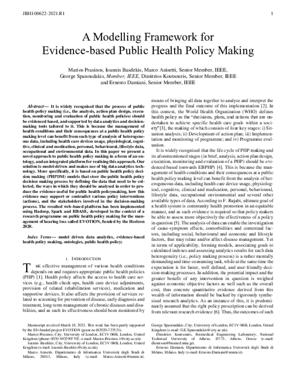 (PDF) A Modelling Framework for Evidence-Based Public Health Policy Making