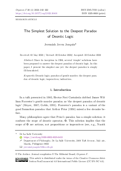 (PDF) The Simplest Solution to the Deepest Paradox of Deontic Logic