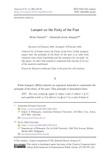 (PDF) Lampert on the Fixity of the Past