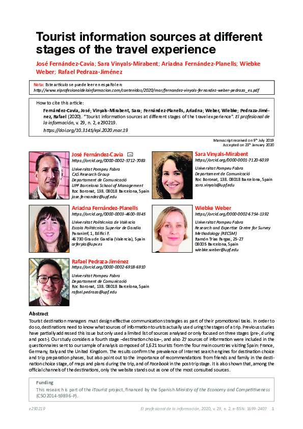 (PDF) Tourist information sources at different stages of the travel ...