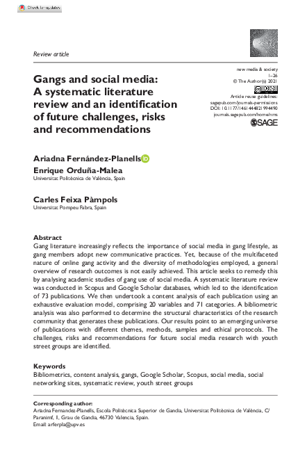 (PDF) Gangs and social media: A systematic literature review and an ...