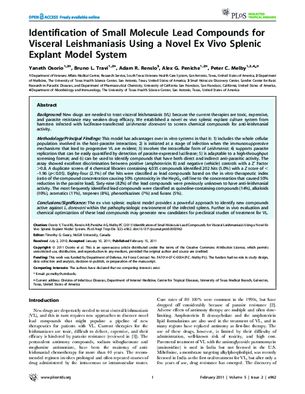(PDF) Identification of Small Molecule Lead Compounds for Visceral ...