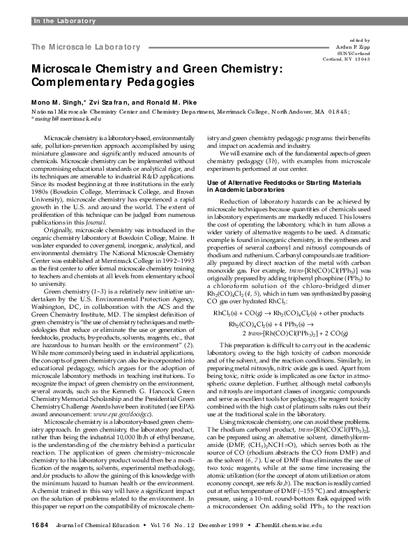 (PDF) Microscale Chemistry and Green Chemistry: Complementary Pedagogies