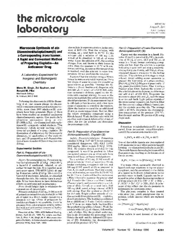 (PDF) Microscale synthesis of cis-diamminedihaloplatinum(II) and a ...