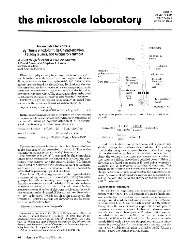 (PDF) Microscale Electrolysis: Synthesis of Iodoform, Its ...