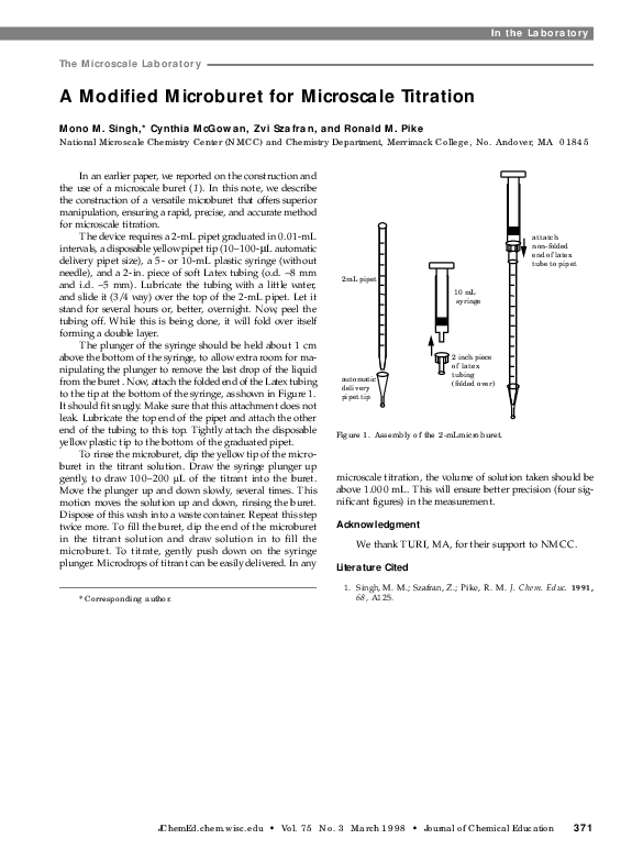 (PDF) A Modified Microburet for Microscale Titration | Zvi Szafran ...