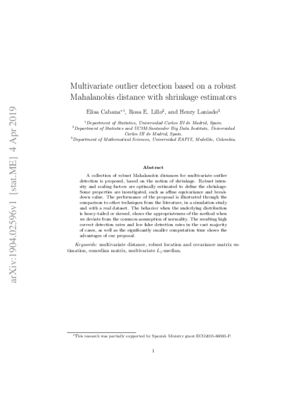 (PDF) Multivariate outlier detection based on a robust Mahalanobis distance with shrinkage ...