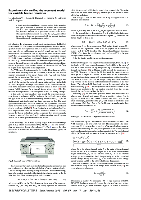 (PDF) Experimentally verified drain-current model for variable barrier ...
