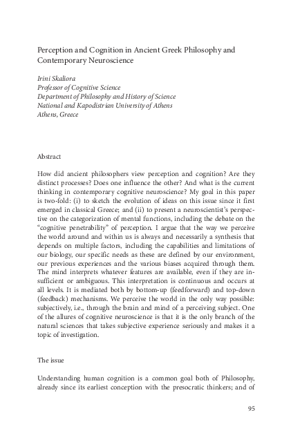 (PDF) Perception and Cognition in Ancient Greek Philosophy and Contemporary Neuroscience