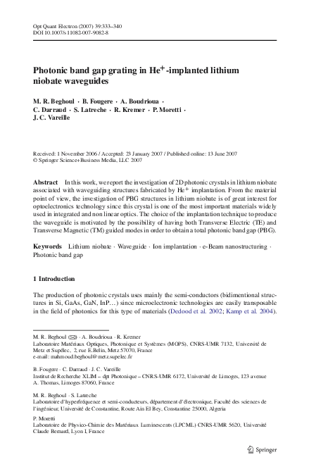 (PDF) Photonic band gap grating in He+-implanted lithium niobate waveguides