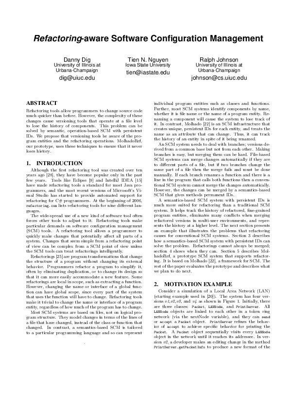 (PDF) Refactoring -aware software merging and configuration management