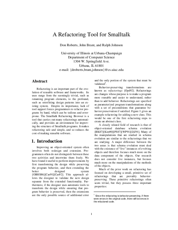 (PDF) A refactoring tool for smalltalk