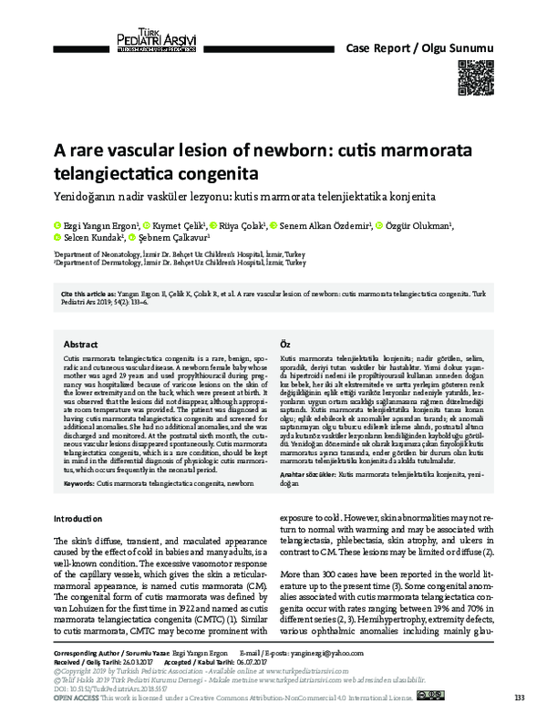 (PDF) A rare vascular lesion of newborn: cutis marmorata ...