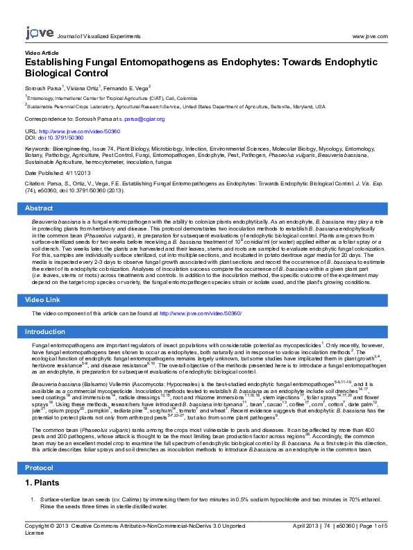 (PDF) Establishing Fungal Entomopathogens as Endophytes: Towards ...