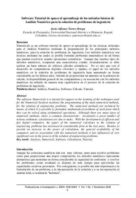 (PDF) Software Tutorial de apoyo al aprendizaje de los métodos básicos de Análisis Numérico para ...