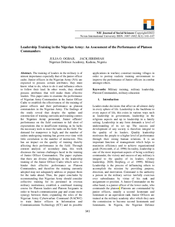 (PDF) Leadership Training in the Nigerian Army: An Assessment of the ...