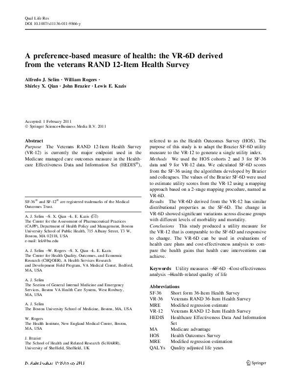 (PDF) A preference-based measure of health: the VR-6D derived from the ...
