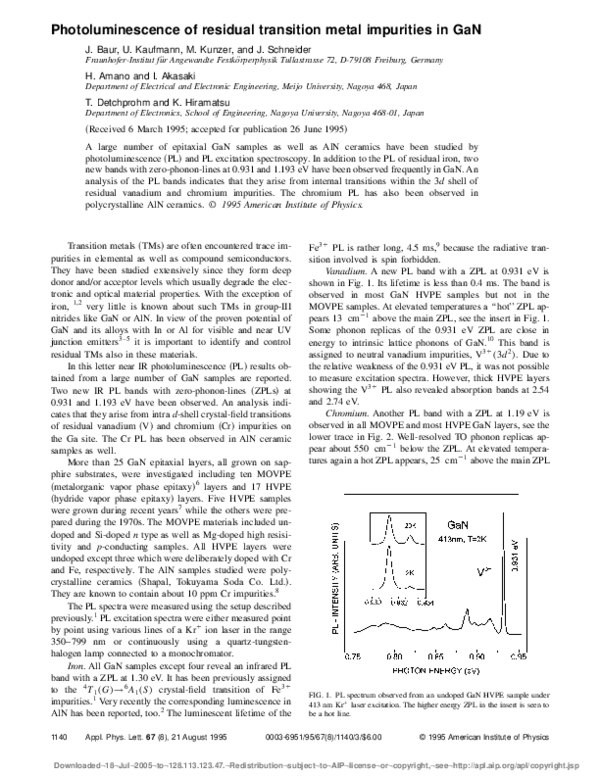 (PDF) Photoluminescence of residual transition metal impurities in GaN