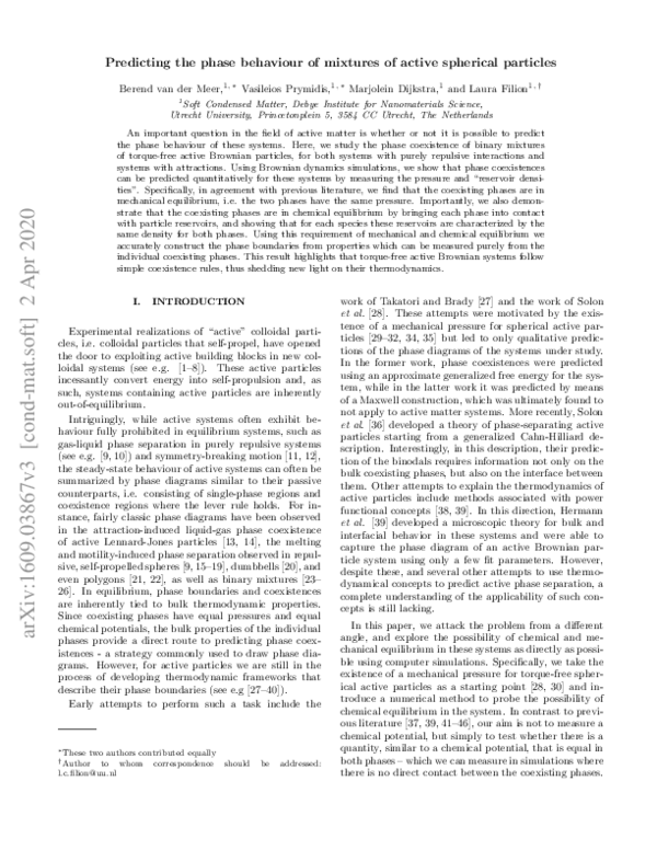 (PDF) Predicting the phase behavior of mixtures of active spherical ...