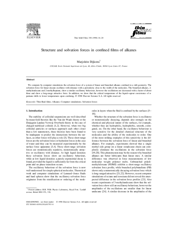 (PDF) Structure and solvation forces in confined films of alkanes