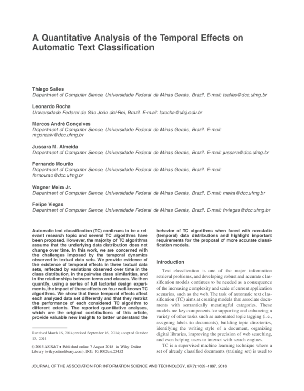 (PDF) A quantitative analysis of the temporal effects on automatic text classification