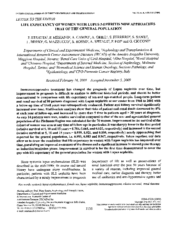(PDF) Life Expectancy of Women with Lupus Nephritis Now Approaches That ...