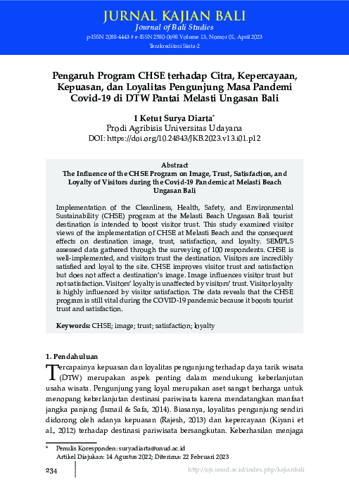 (PDF) Pengaruh Program CHSE terhadap Citra, Kepercayaan, Kepuasan, dan Loyalitas Pengunjung pada ...