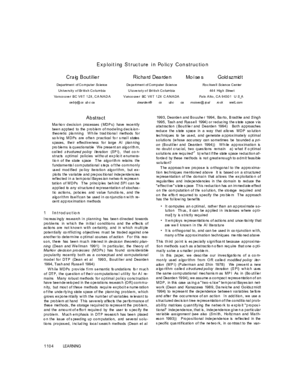 (PDF) Exploiting Structure in Policy Construction