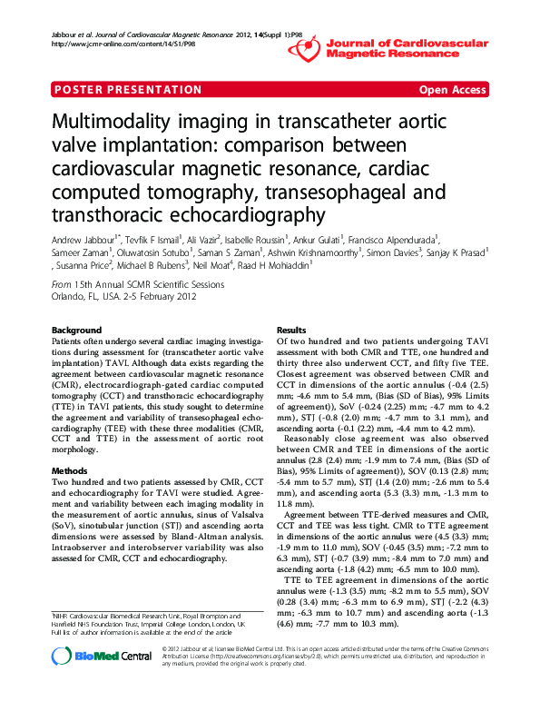 (PDF) Multimodality imaging in transcatheter aortic valve implantation: comparison between ...