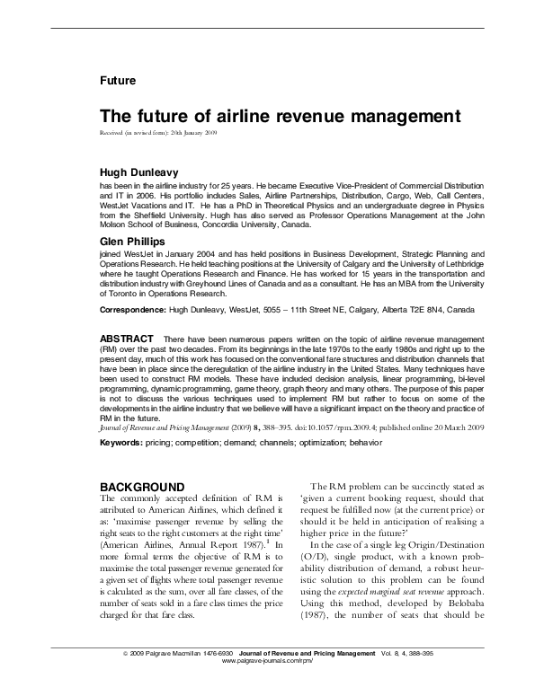 (PDF) The future of airline revenue management