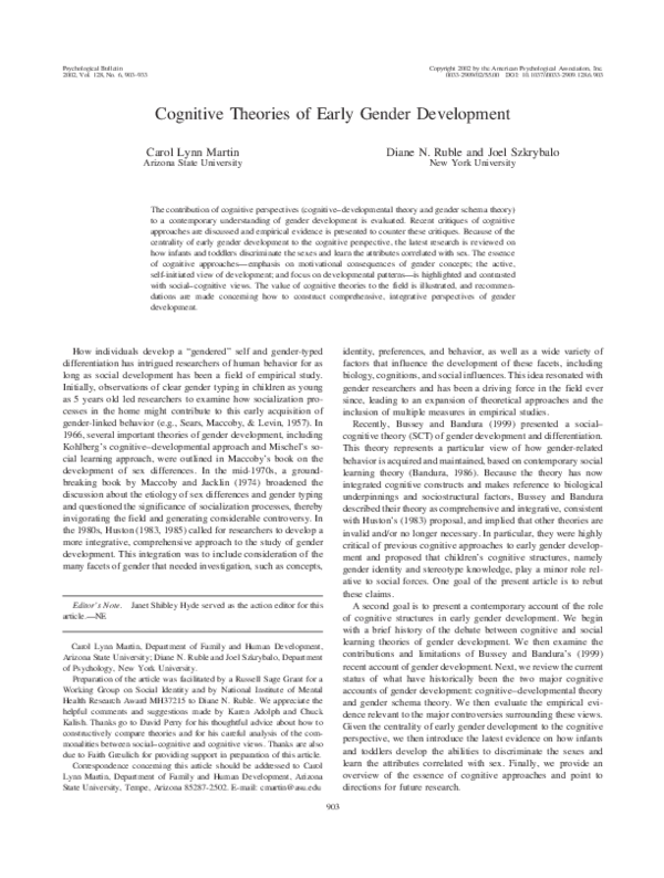 (PDF) Cognitive theories of early gender development
