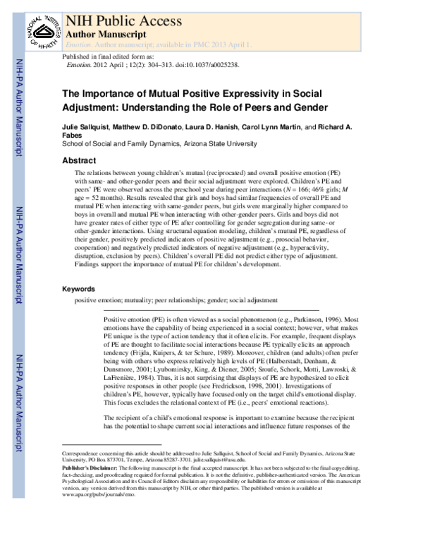 (PDF) The importance of mutual positive expressivity in social ...